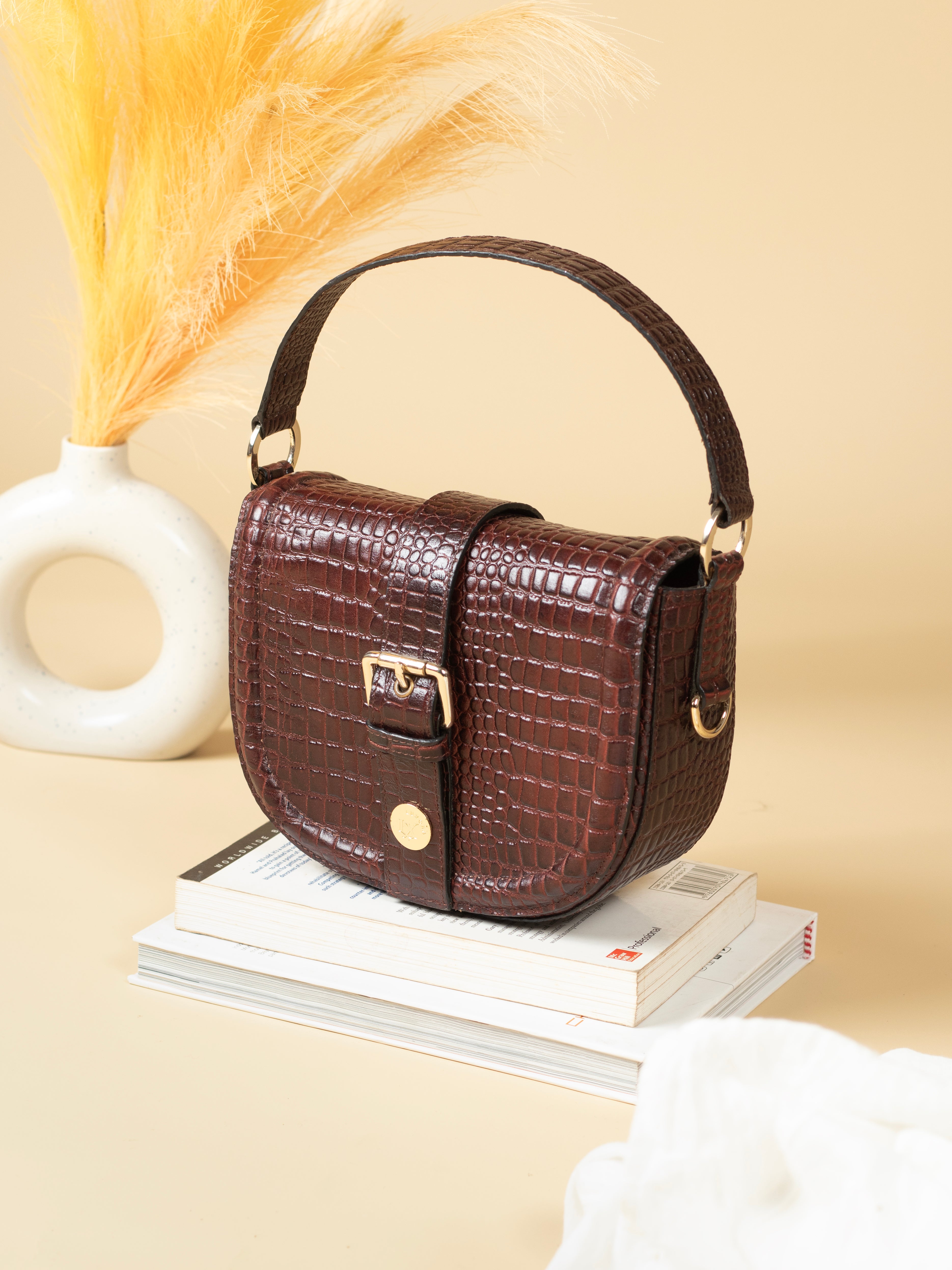 Brunette Crest Handbag | 100% Genuine Leather – Luxora Styl